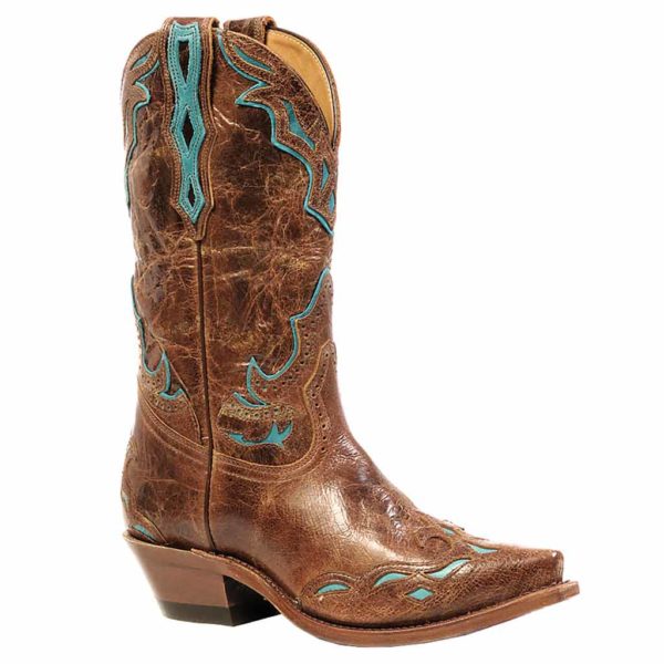 4622 Bottes country pointue Boulet marron/turquoise Femme | la joya-western